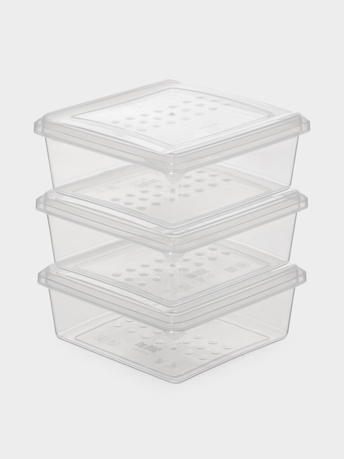 Контейнеры для еды Idiland Asti, набор 3 шт, 500 мл, пластик, квадратные, прозрачные