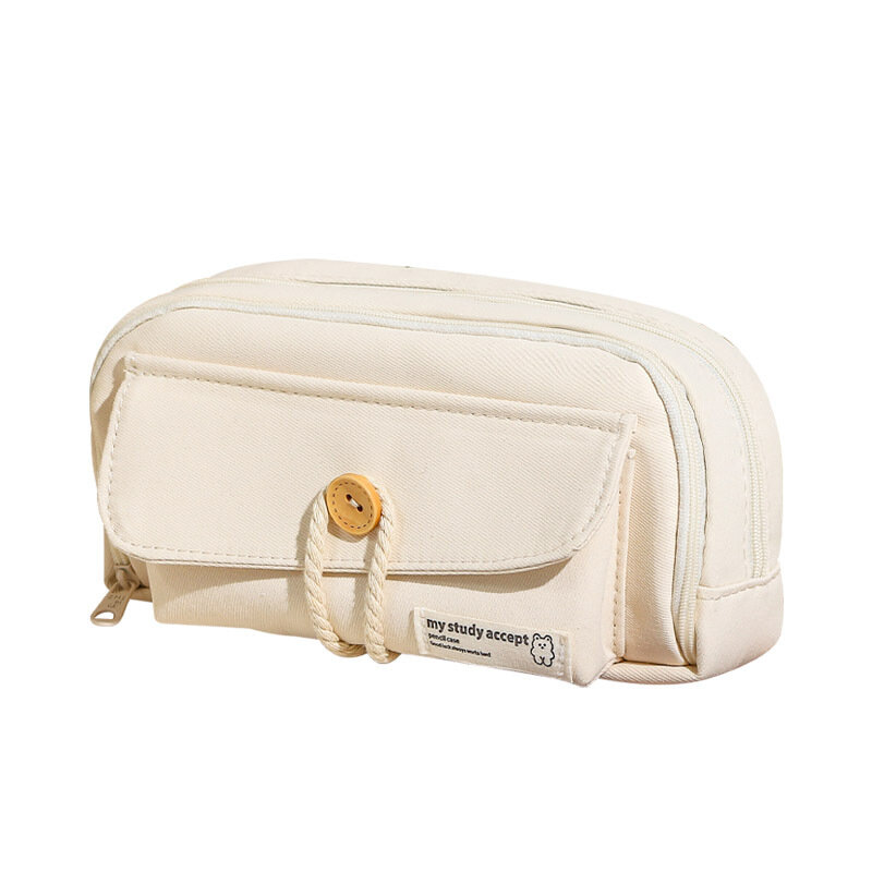 Милый пенал в японском стиле с вышитым изображением медведя. Большой объём, стильный органайзер для канцелярских принадлежностей с весёлым дизайном. Высококачественная ткань. Идеально подходит для школы, офиса и творчества. Бежевый цвет.