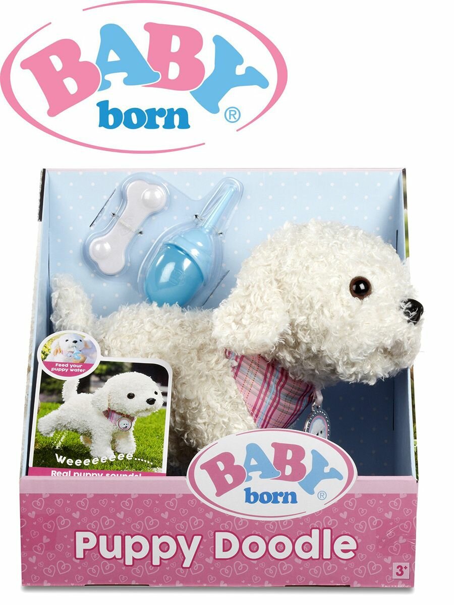Baby Born Puppy Doodle / Детская плюшевая интерактивная игрушечная собачка, умеющая пить воду и мочиться, подходит для подарков на день рождения детям от 3 лет и старше.