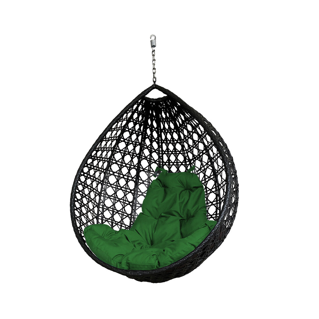 Подвесное кресло капля люкс (без стойки), с ротангом черное, зелёная подушка