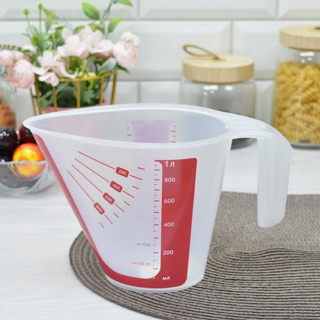Мерный кувшин "Step" 1л с 3 шкалами, пищевой пластик, красная разметка