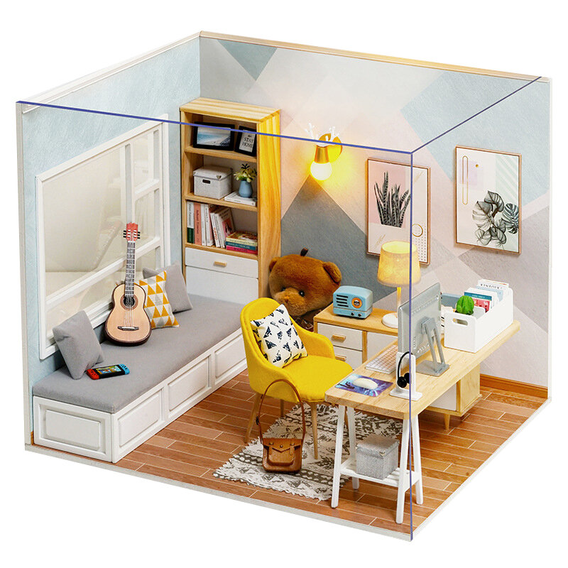 Набор для самостоятельной сборки кукольного домика: миниатюрный деревянный кабинет с мебелью для детей и друзей.