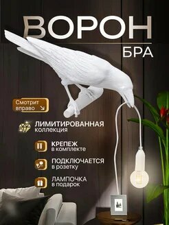 Бра настенное «Ворон» - стильный светильник для спальни, гостиной, прихожей (черная смола, LED, 220В