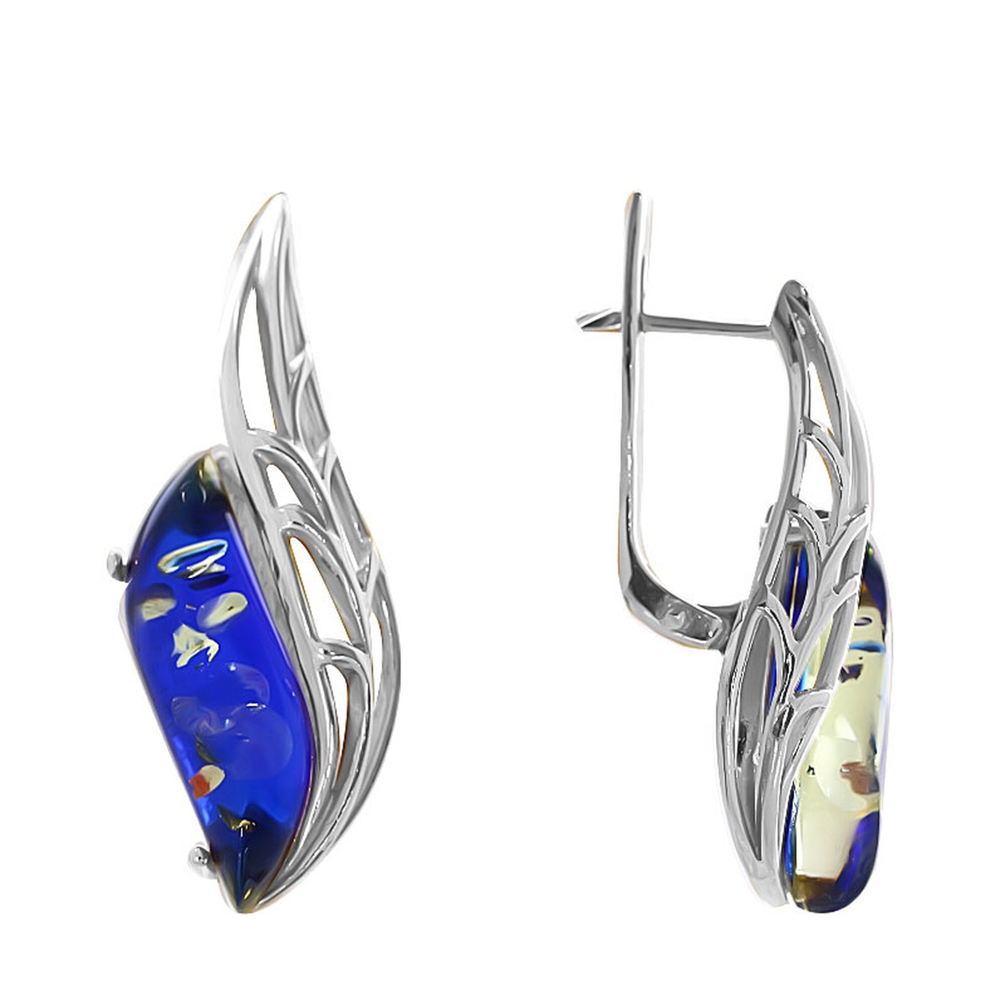 Серьги Diamant online, серебро, 925 проба, родирование, янтарь