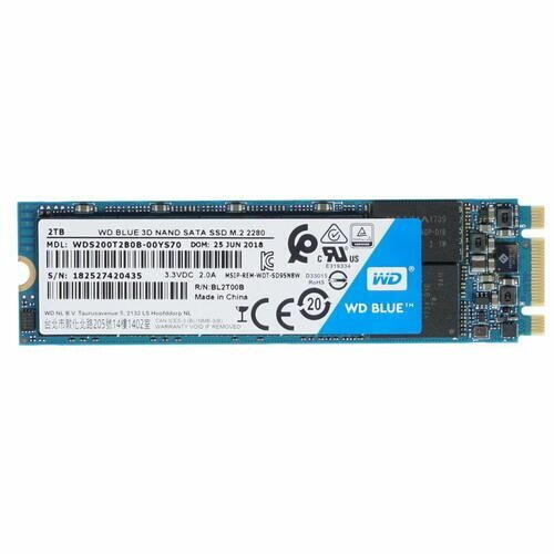 2000 ГБ SSD M.2 накопитель WD Blue (WDS200T2B0B) - SATA 3, чтение - 560 Мбайт/сек, запись - 530 Мбайт/сек, 3D NAND, 3 бит TLC
