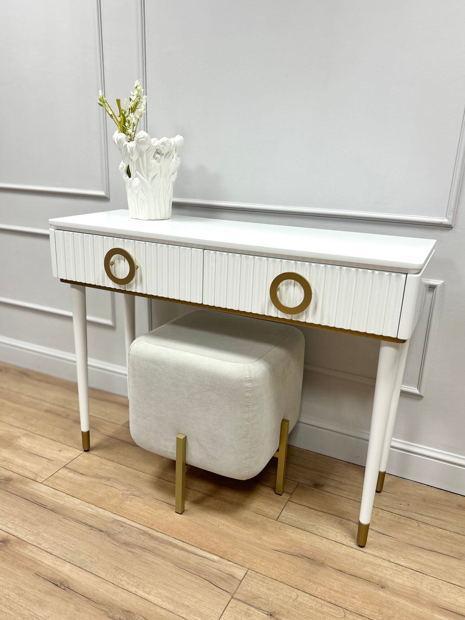 Туалетный столик консольный белый, эмаль мдф 100х35х77 см, консоль в прихожую узкая с ящиками, Rettile