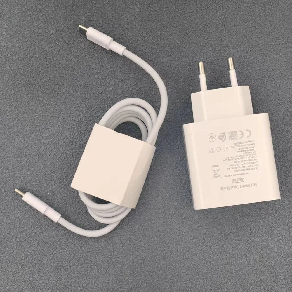 HUAWEI 66W Зарядное устройство с двумя портами EU SuperCharge USB A/C PD Адаптер питания 6A Тип C Кабель для Mate P60 P50 70 60 50 Pro Nova11 13Pro EU and 1M Cable