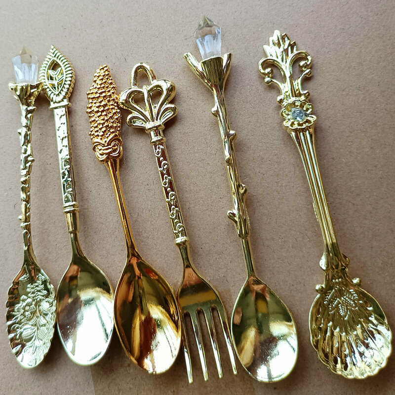 6 предметов ретро-трехмерной западной посуды, креативный набор ложек: кофейная ложка, десертная ложка, суповая ложка, ложка для риса, вилка для фруктового торта