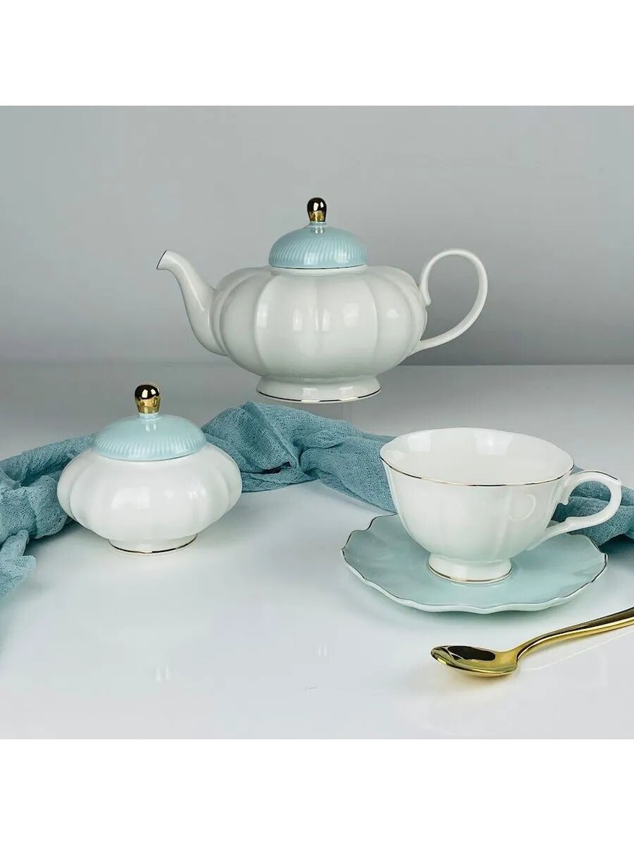 Чайный сервиз на 6 персон 14 предметов Lenardi чашки, блюдца, чайник, сахарница, фарфор