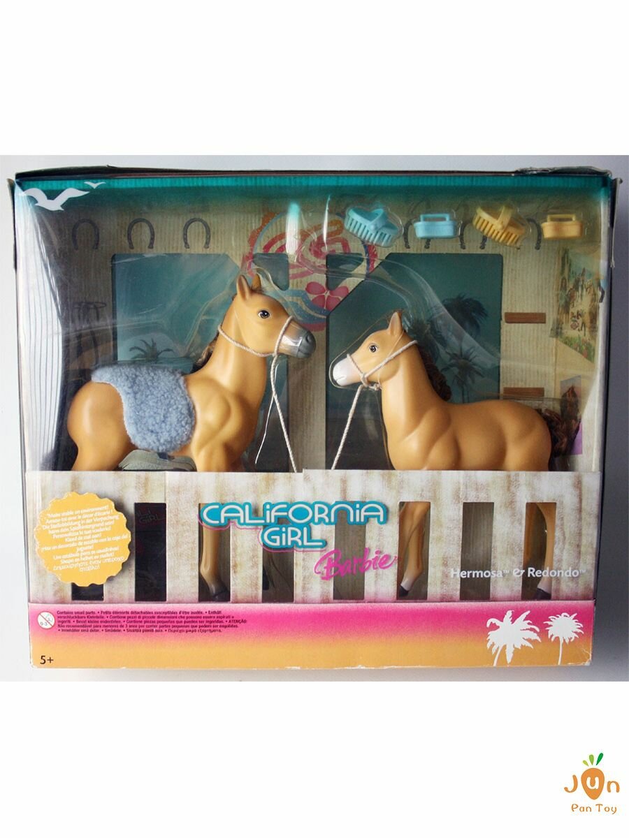 Барби, Barbie California Girl Hermose & Redondo Horse / детские игрушки с 2 лошадками и аксессуарами, подходящие для подарок на день рождения от 5 лет и старше