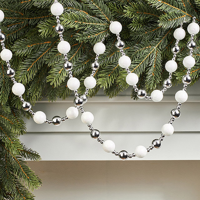 Бусы на елку Barnettby - White 2-2.5 см, 160 см, пластик, Winter Deco, 1001165