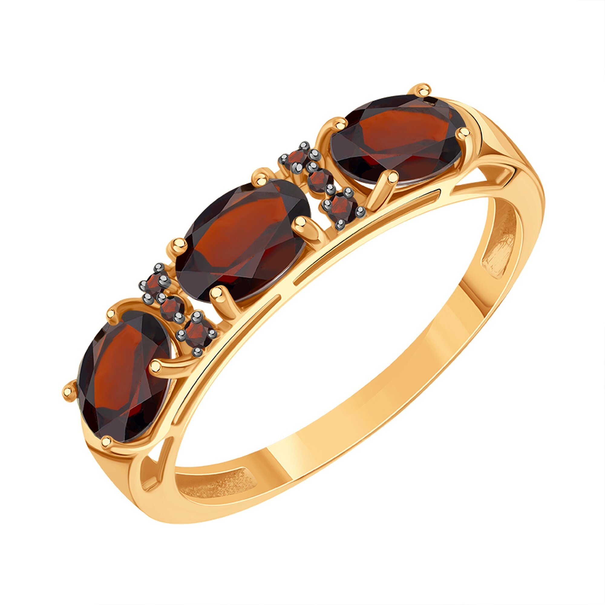 Кольцо, красное золото, 585 проба, фианит, гранат