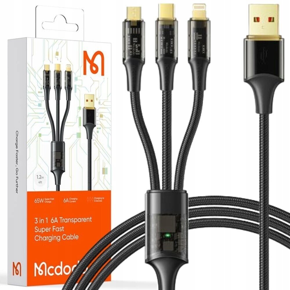 Кабель Mcdodo CA-715 3-in-1 6A Transparent Cable with Charging Light