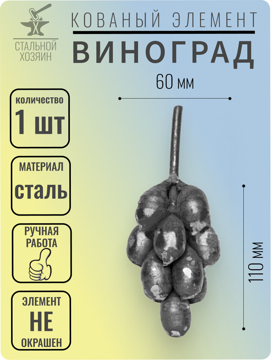 1 шт. Декоративный кованый элемент Виноградная гроздь 110х60 мм