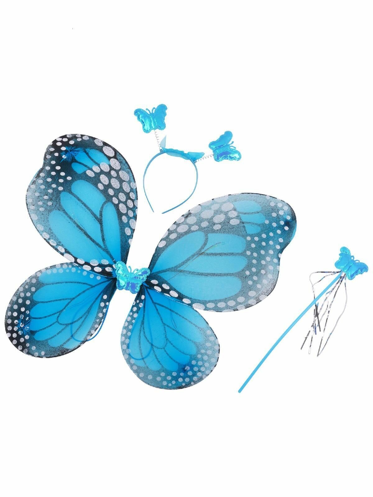 Костюм бабочки для девочек, крылья феи для дня рождения и Хэллоуина, - Синяя светящаяся тройка