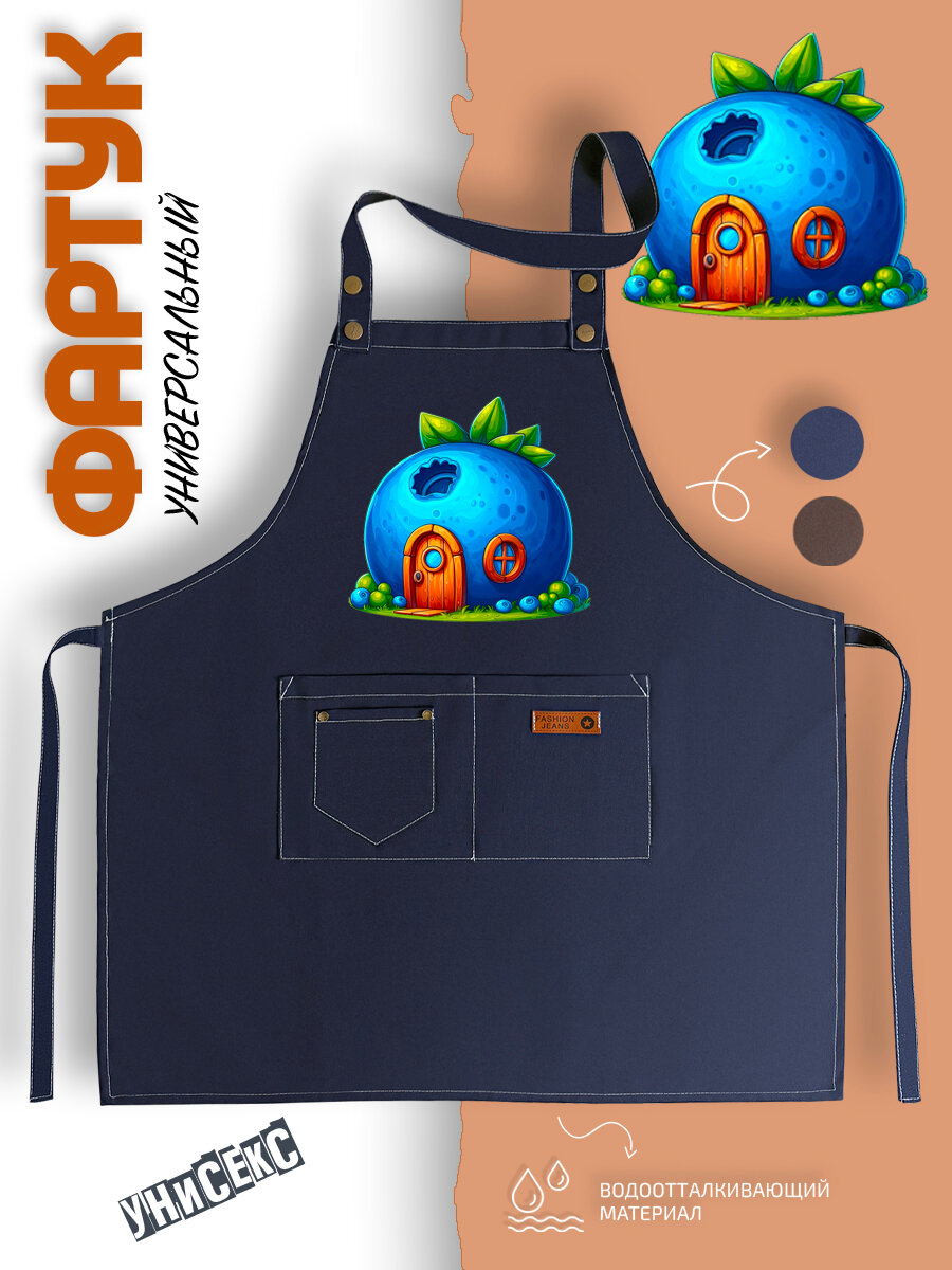 Фартук кухонный дом из голубики универсальный с принтом поварской