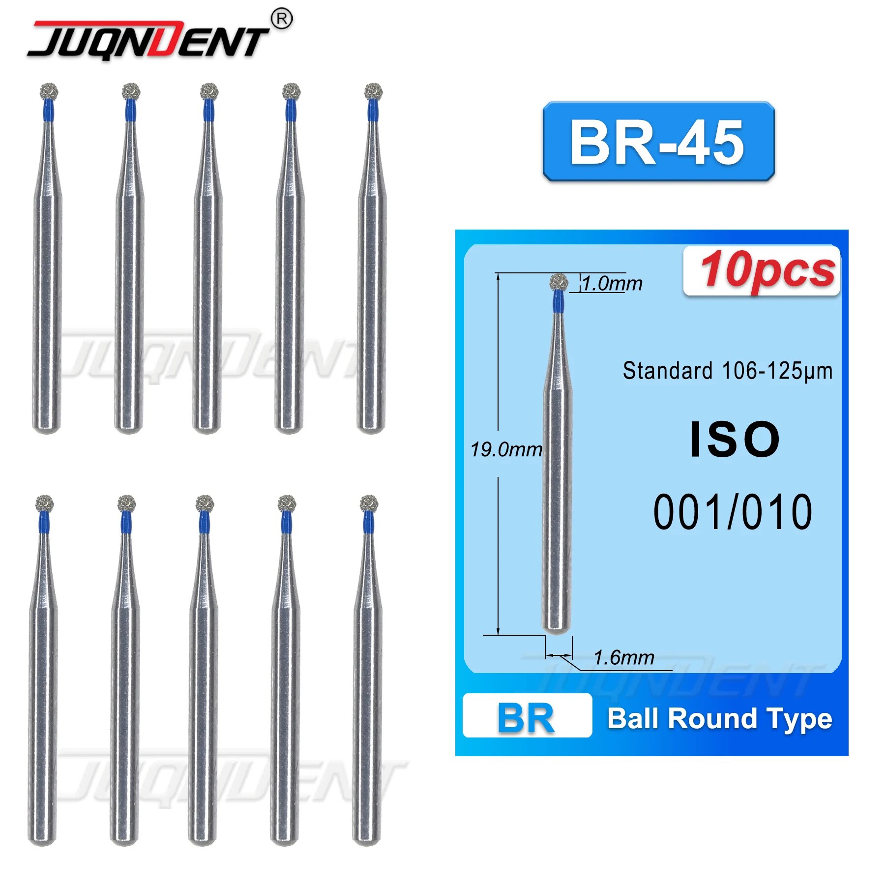 Dental Diamond Burs Drills High Speed FG Dia 1.6MM Ball Round Type Crown Removal Bur Teeth Whitening Dentistry Materials BR