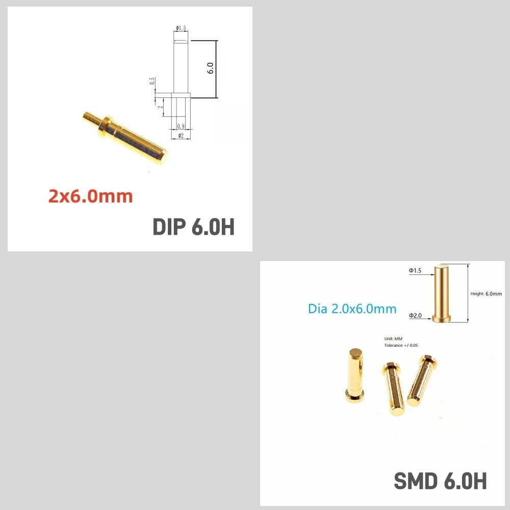 PogoPin разъем батареи RTLECS 50pcs, DIP, Height 6.0 mm