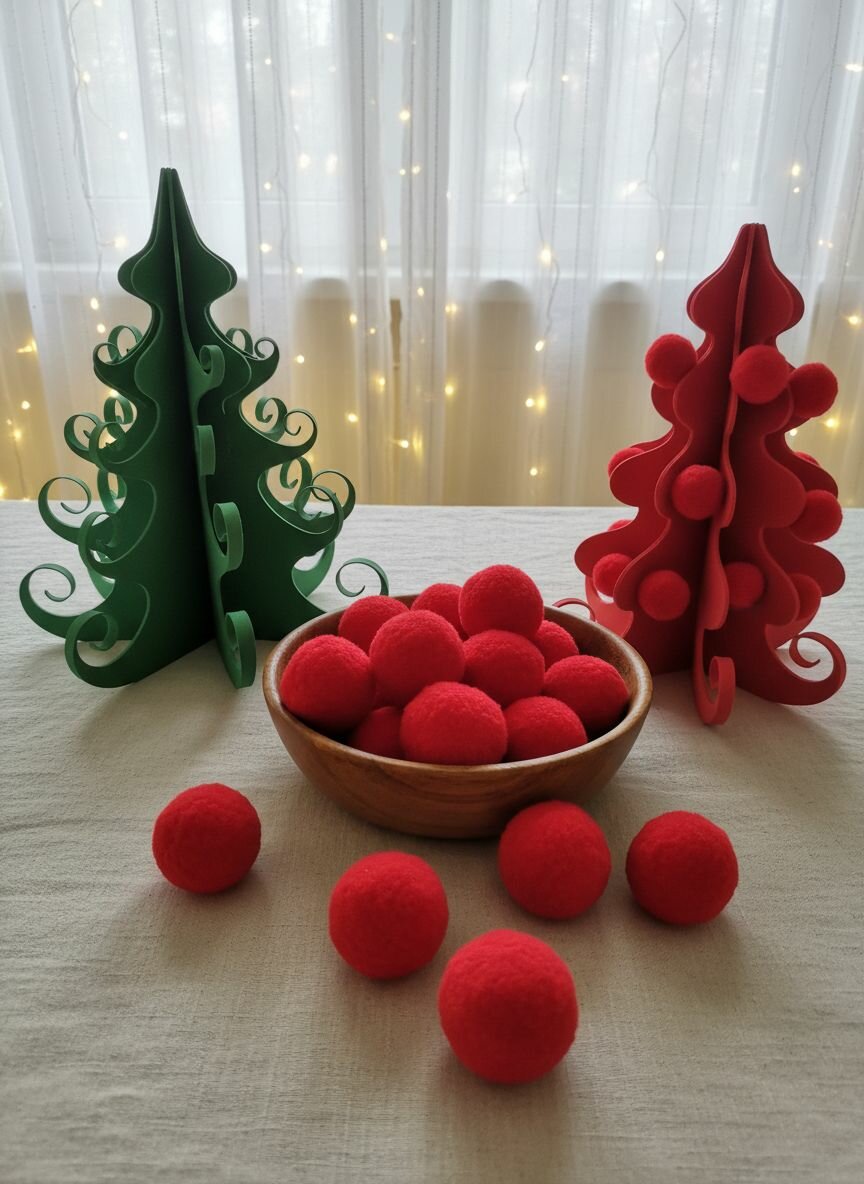 Помпоны плюшевые. Цвет красный. Диаметр 4 см. Количество 8 шт