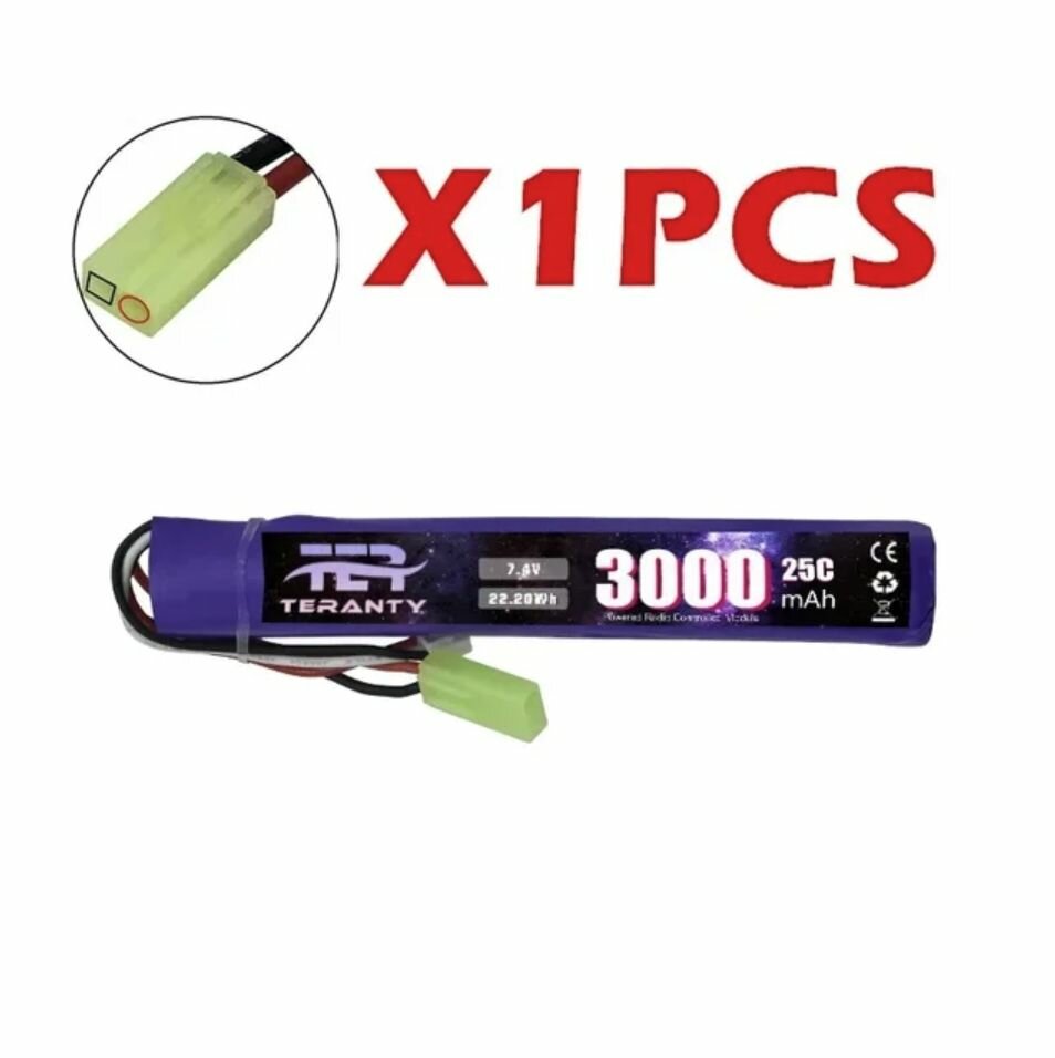 Аккумулятор Teranty Li-Po 7.4V для орбиз пистолетов и автоматов, 3х пиновый, 3000mah, 13.5см, Tamiya/XH-3P