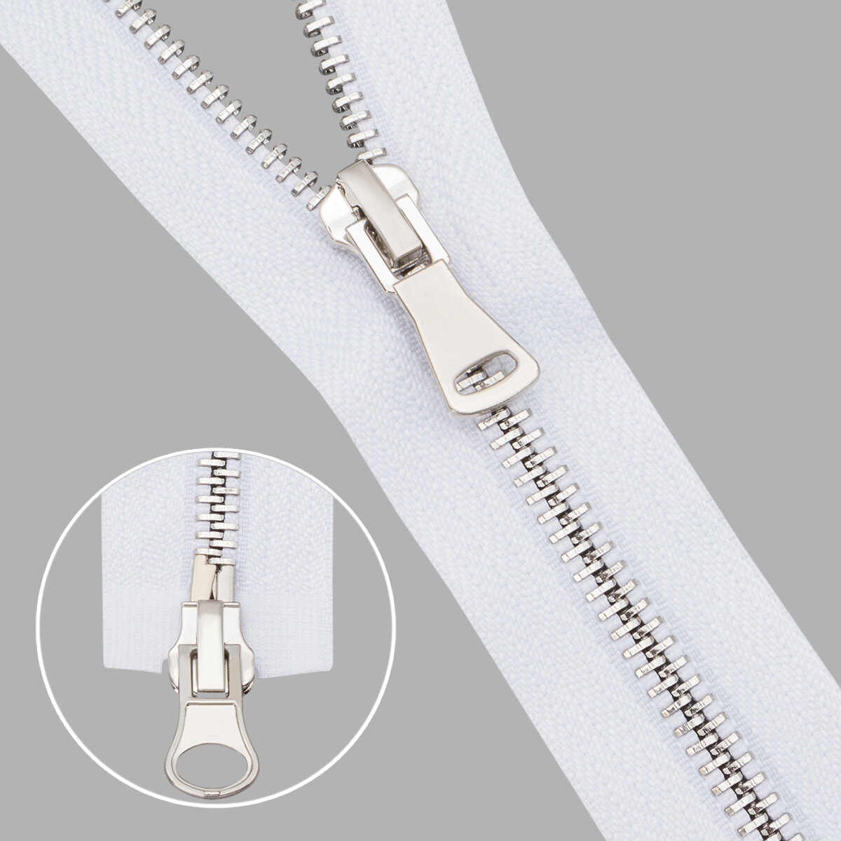 Молния разъемная металлическая Т5 2 замка 70см, никель (501 белый), 5 шт