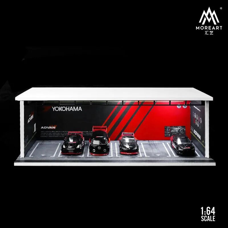 Диорама гараж MoreArt Porsche с подсветкой для машинок для моделей 1:64. Игрушечный гараж, парковка для машинок