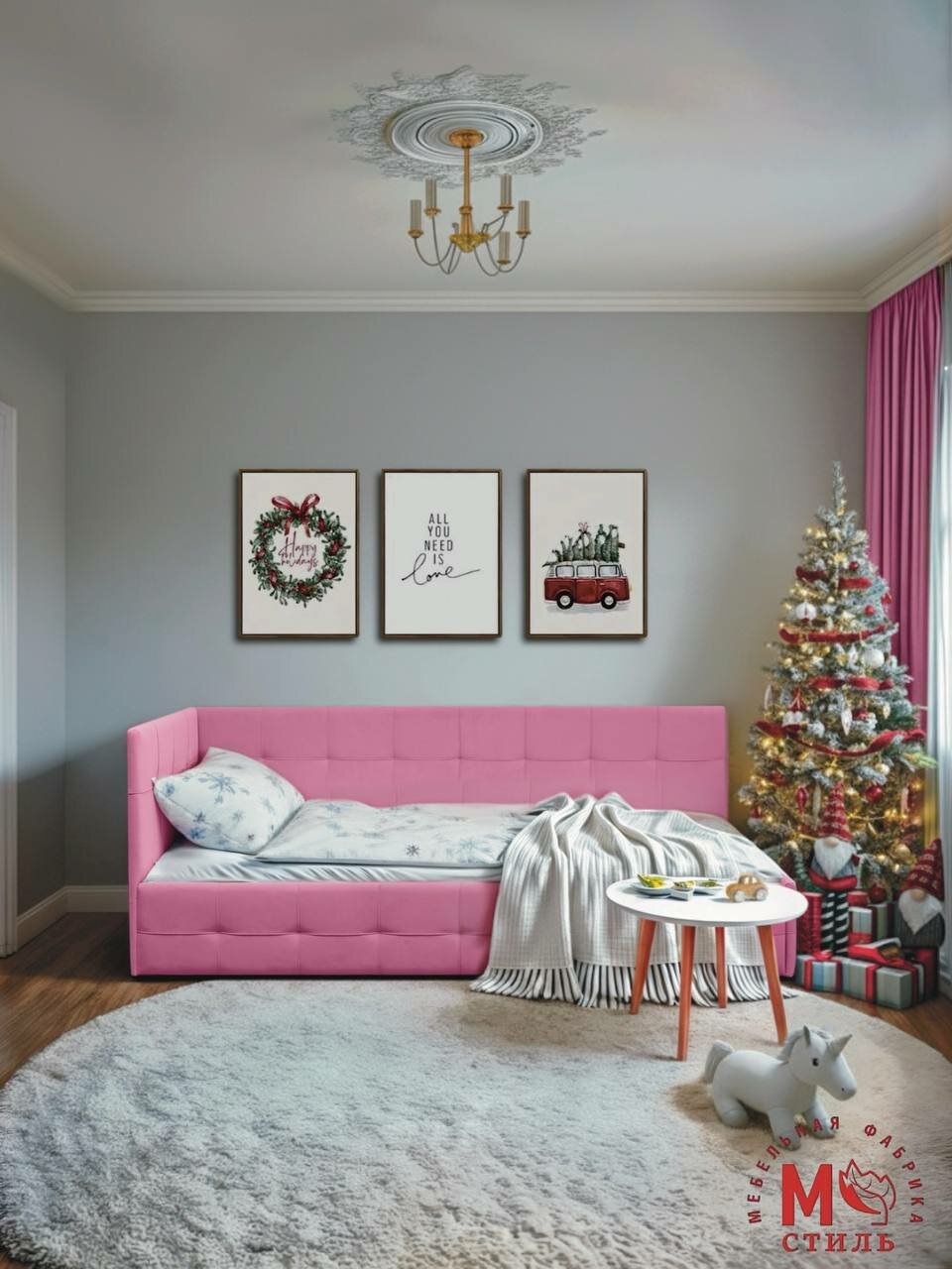 Кровать детская мягкая М-Стиль "Банни" 200х90 розовая с ящиком для хранения, кровать детская от 3 лет