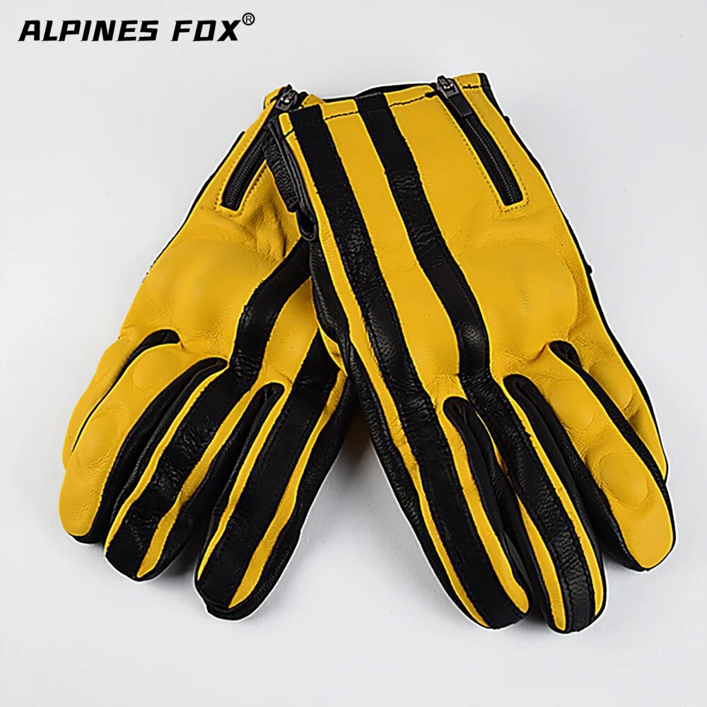 Кожаные мотоперчатки ALPINE FOX желтые полосатые, размер L