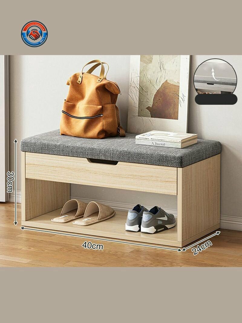 Комод для обуви в прихожую, обувница-скамья с мягким сиденьем и откидным боксом, деревянная обувная полка для прихожей, компактная мебель для хранения обуви и мелочей