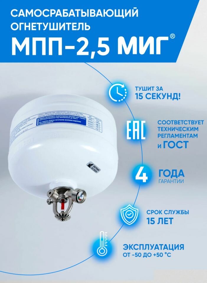 Самосрабатывающий порошковый огнетушитель МПП 2,5 МИГ белый