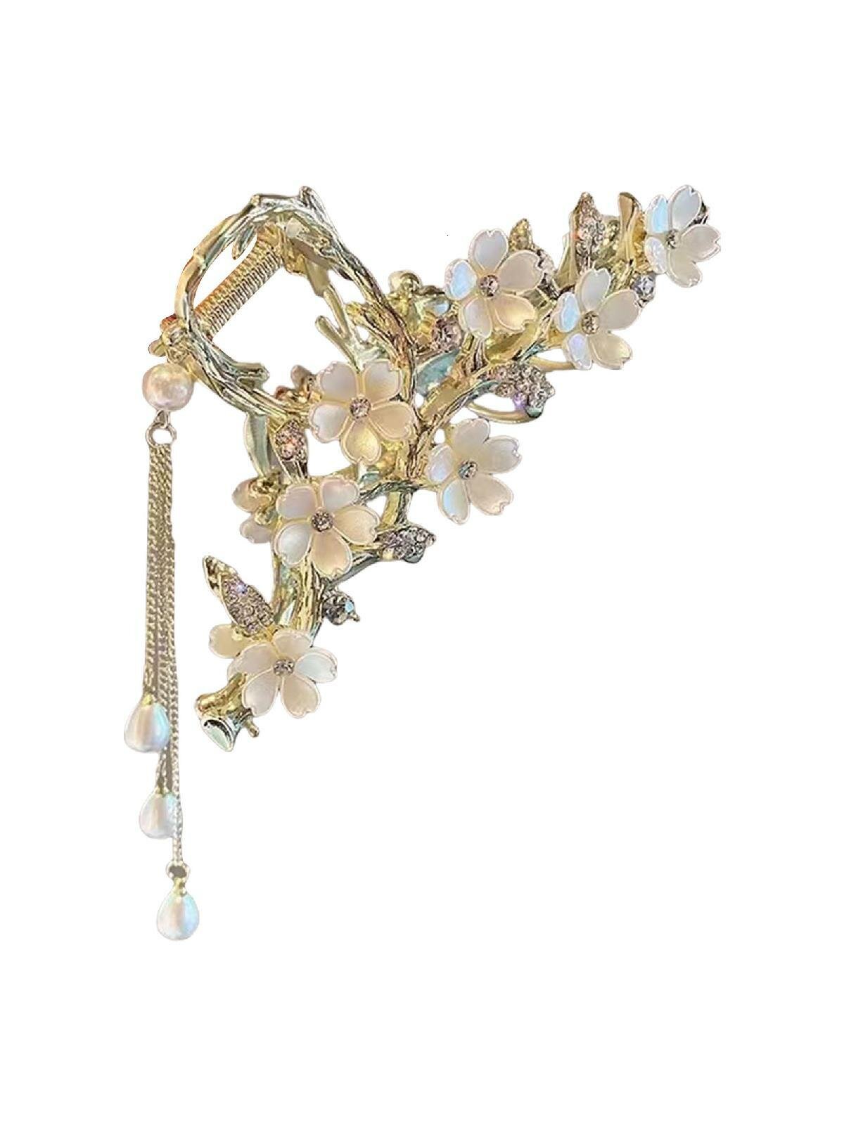 Заколка для волос в виде цветка со стразами и свисающим жемчугом Для женщин, надежный держатель для пучка, старинный аксессуар для укладки волос