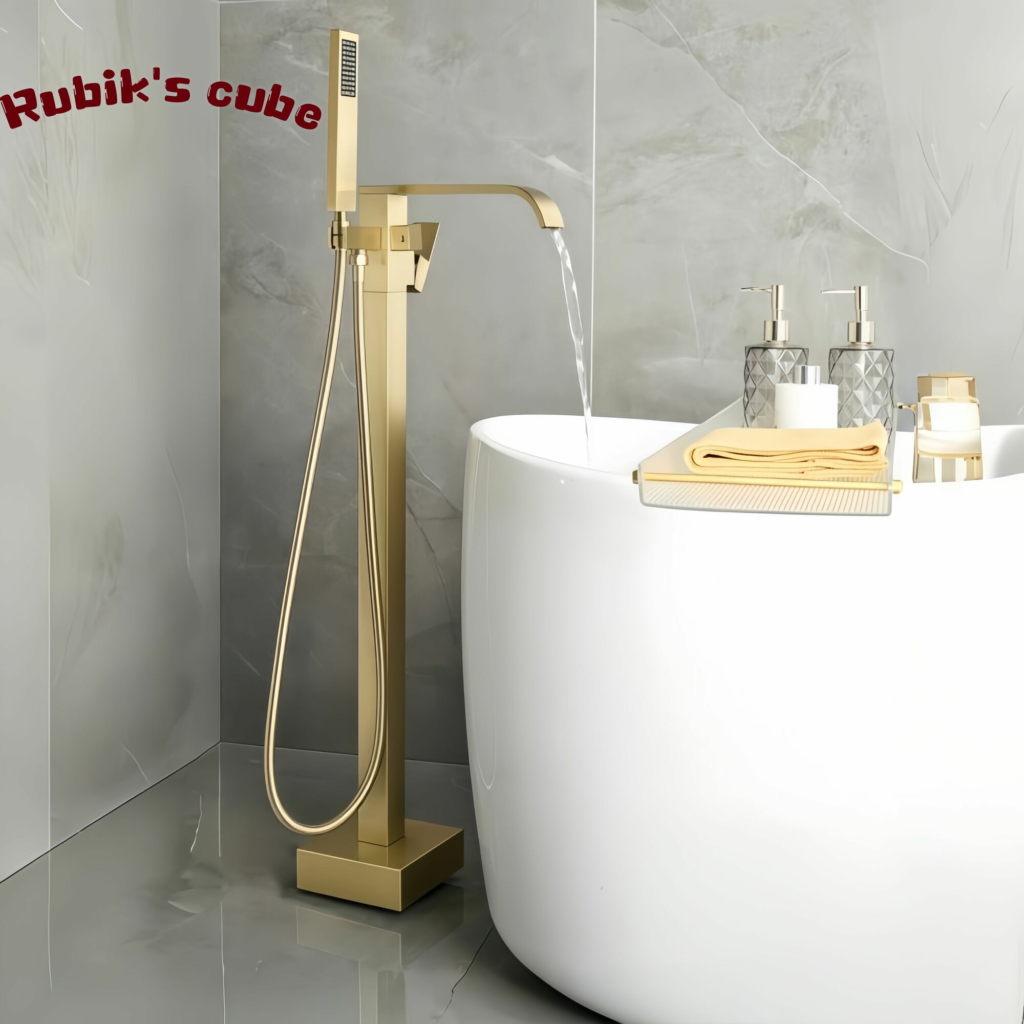 Напольный смеситель для ванны , смеситель для отдельностоящей ванны-чаши, Напольное крепление, Матовое золото, смеситель для ванны с водопадом