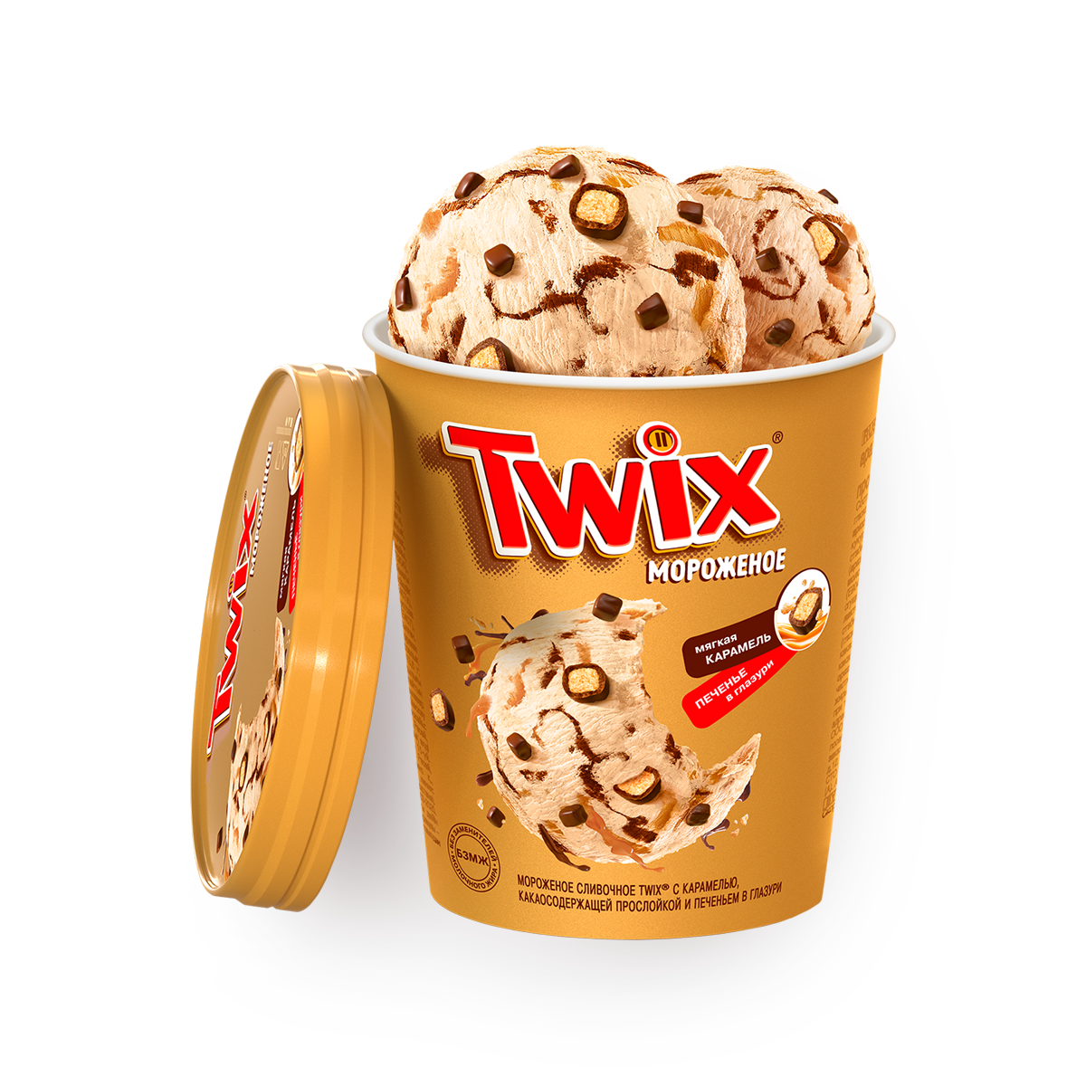 Мороженое Twix, сливочное, в пластиковом стаканчике, с печеньем
