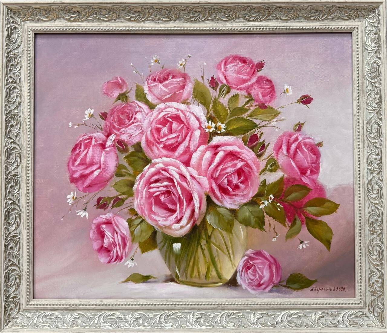 Картина цветы "Пионовидные розы", 50х60 см. Автор Дворецкий А.