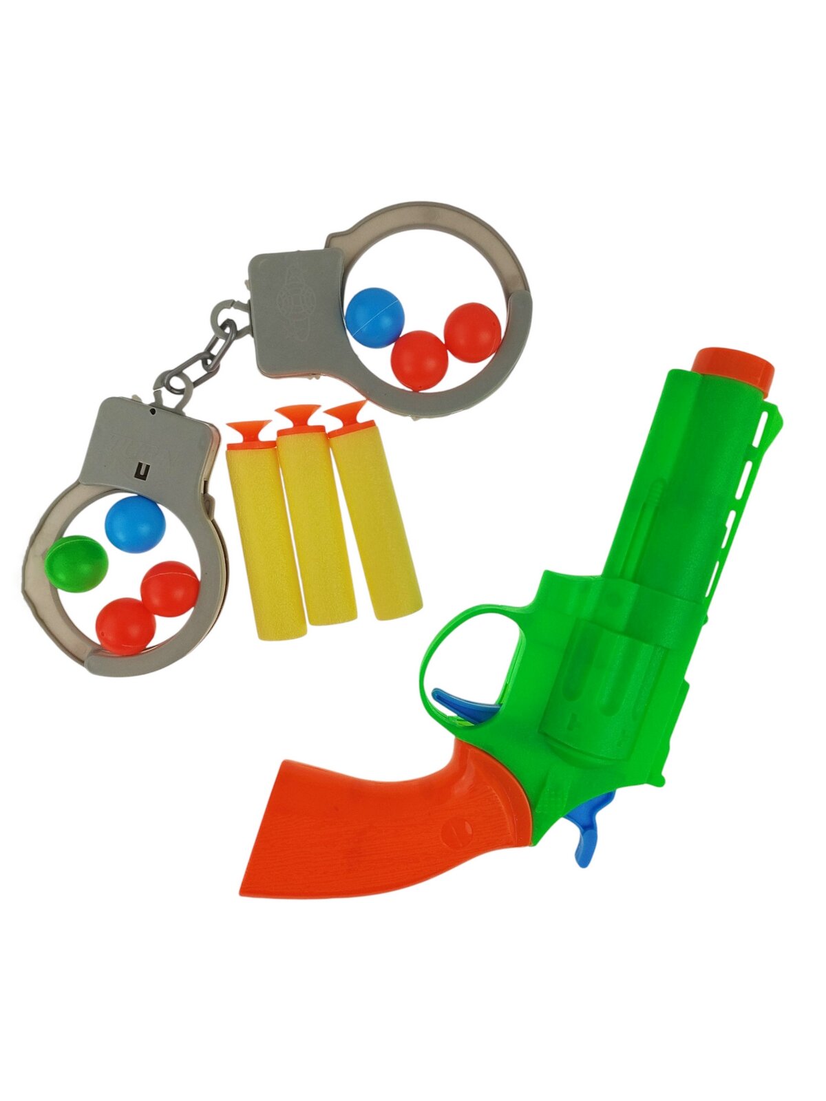 Оружие Пистолет: 3 мягкие пульки, шары, наручники