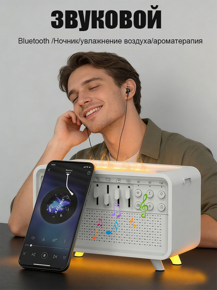 Увлажнитель воздуха ультразвуковой JSQ-01-01 — белый, 10 Вт, с подсветкой, музыкой и ночной лампой, тихий режим