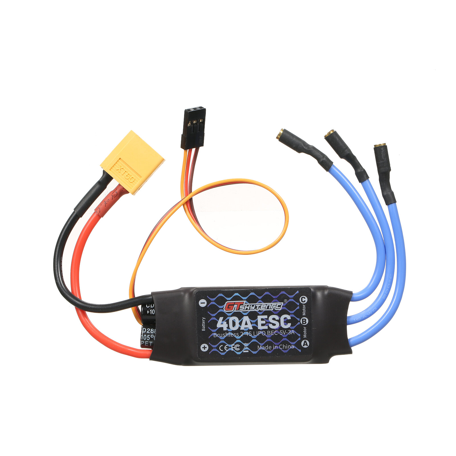 GTSKYTENRC 2-4S 40A Бесколлекторный регулятор скорости двигателя с дистанционным управлением и BEC ESC для самолетов с неподвижным крылом 450 V2, вертолетов, лодок, FPV F450, мини-квадрокоптеров и дронов, разъем XT60