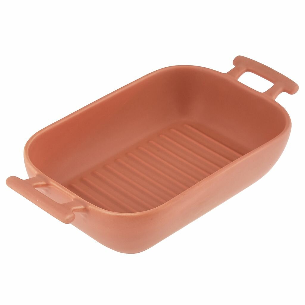 Форма для запекания керамическая "Модерн" 700мл, 19,8х13,8х5см, гриль, прямоугольная, 2 ручки, общая длина 25см, терракотовый, в коробке