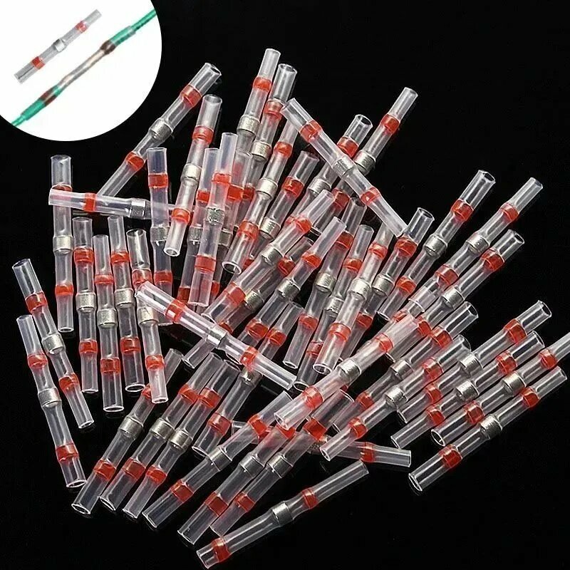 Термоусадка с припоем для проводов 100 шт, Соединители для пайки, красный Термоусадка для проводов с клеевым слоем припоем