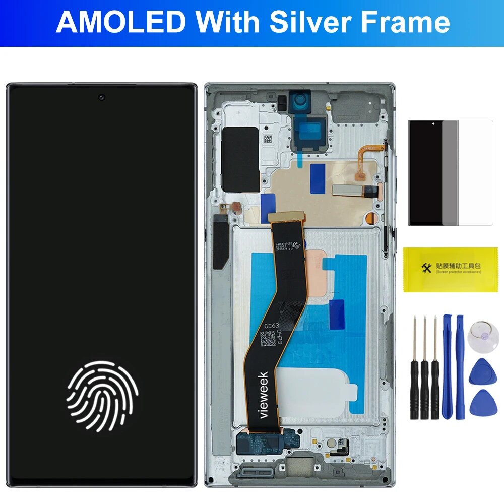 AMOLED Note10 + ЖК-экран в сборе для Samsung Galaxy Note 10 Plus N975F N975F/DS ЖК-дисплей Замена цифрового сенсорного экрана AMOLED Silver Frame