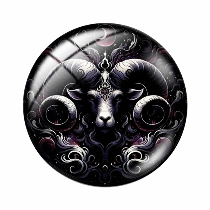 Стеклянные кабошоны акварельные знаки зодиака Черный, 16 мм, 12pcs-BG2428-06