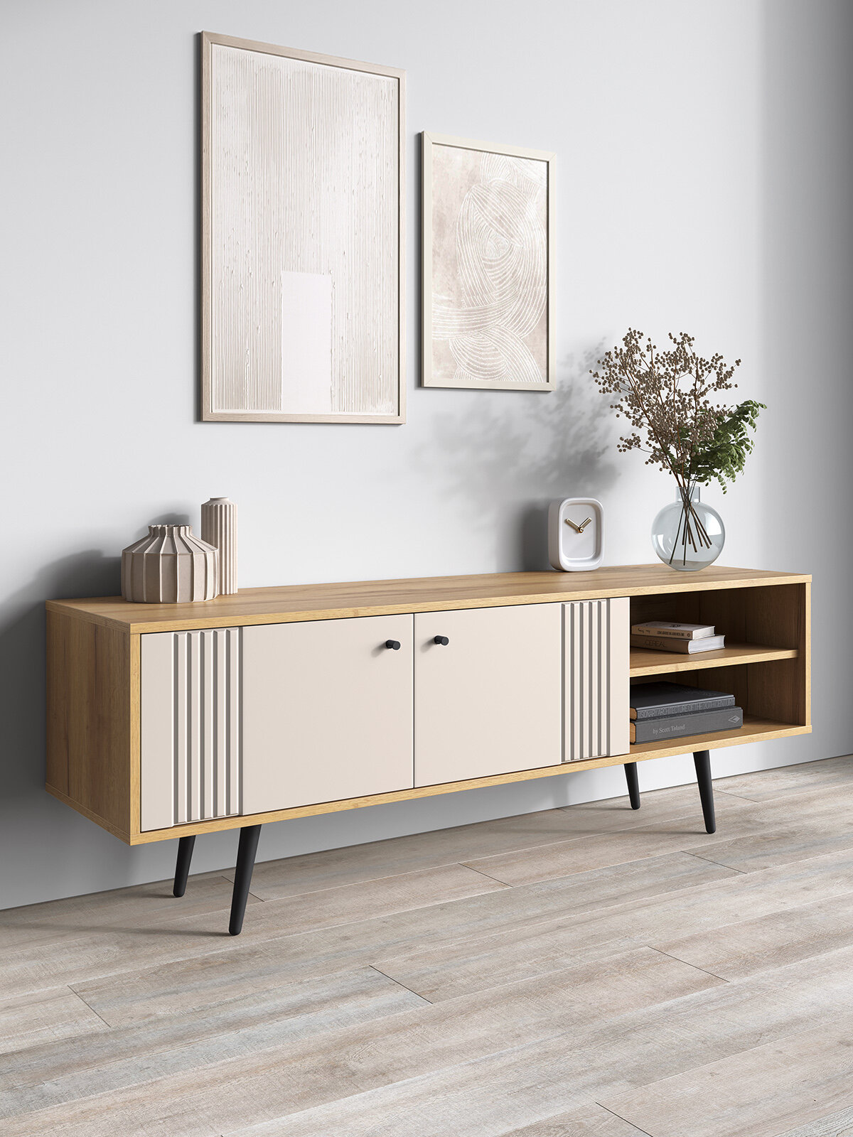 Тумба под телевизор Кураж Вега Саксония 150х40х53,6 см белая, на ножках