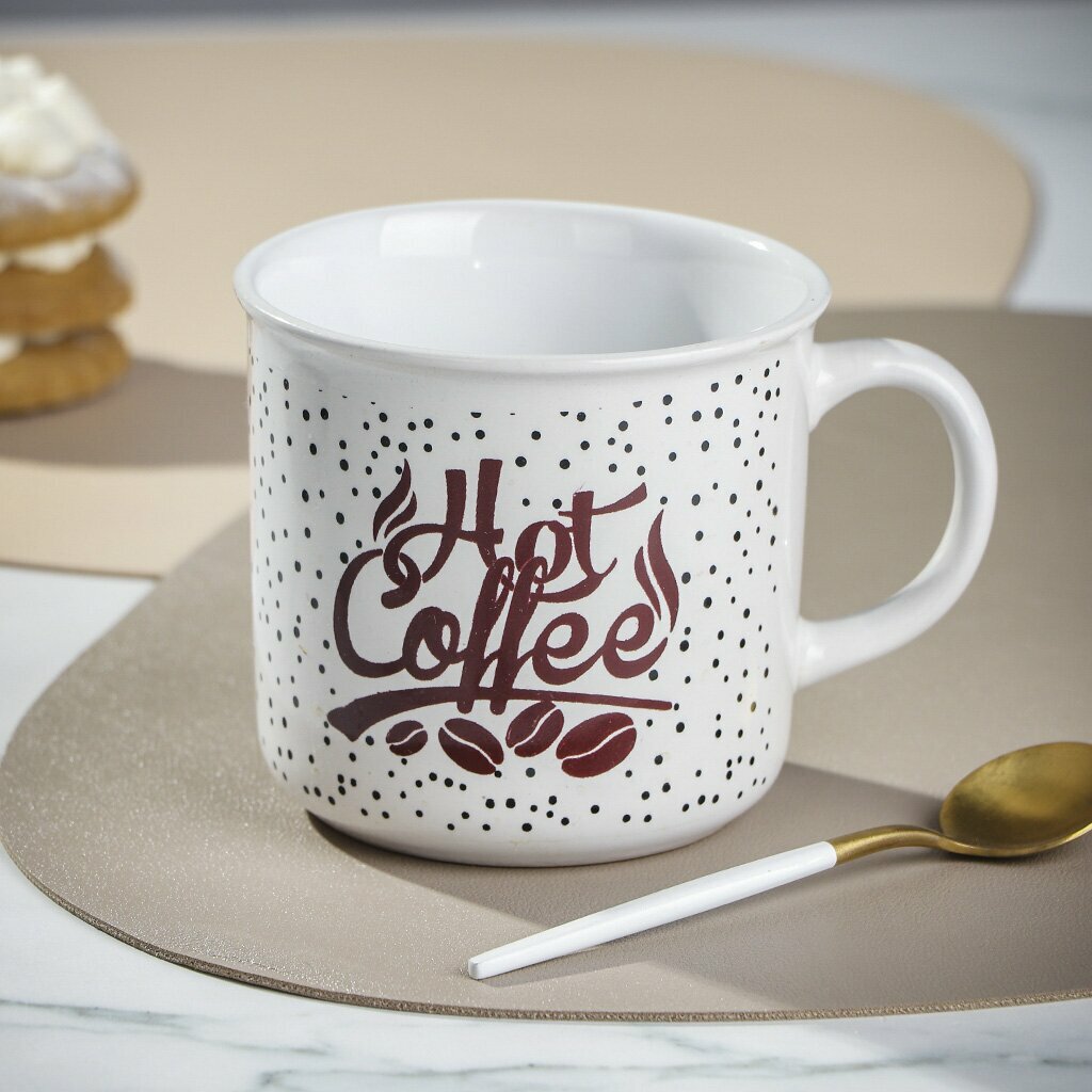 Керамическая кружка Кофе плюс 350 мл, белая чашка с рисунком и надписью для чая и горячих напитков, модель Y4-8999