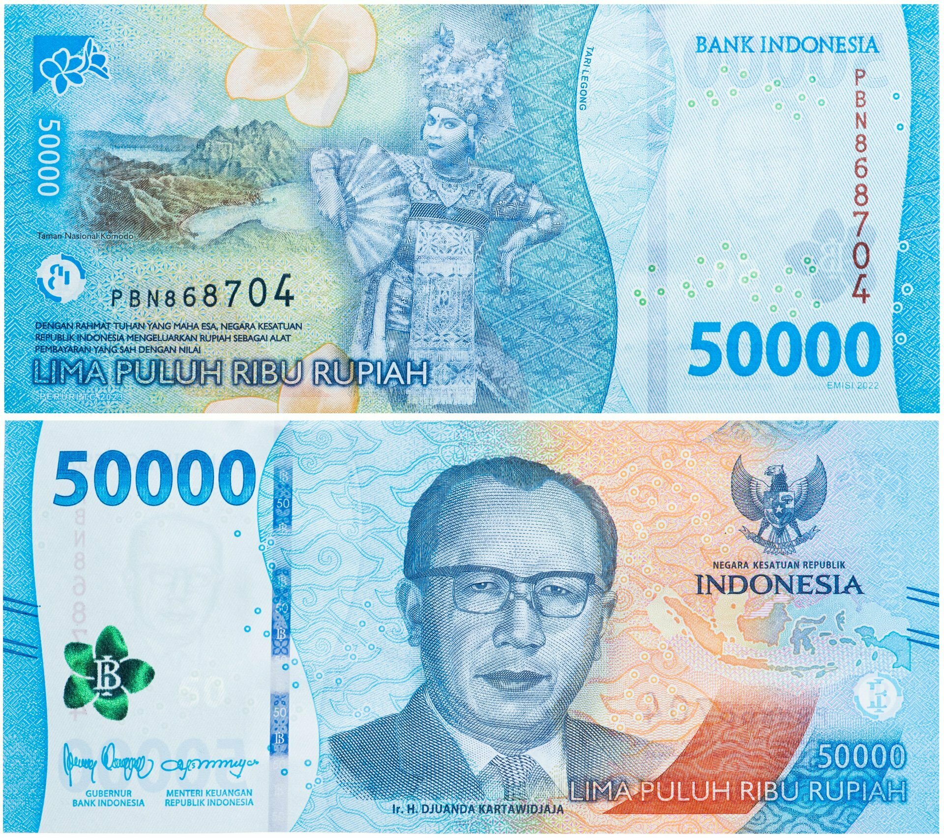 Индонезия - 50000 рупий 2023 "Национальный парк Комодо, танцовщица Тари Легонг" P-W167b