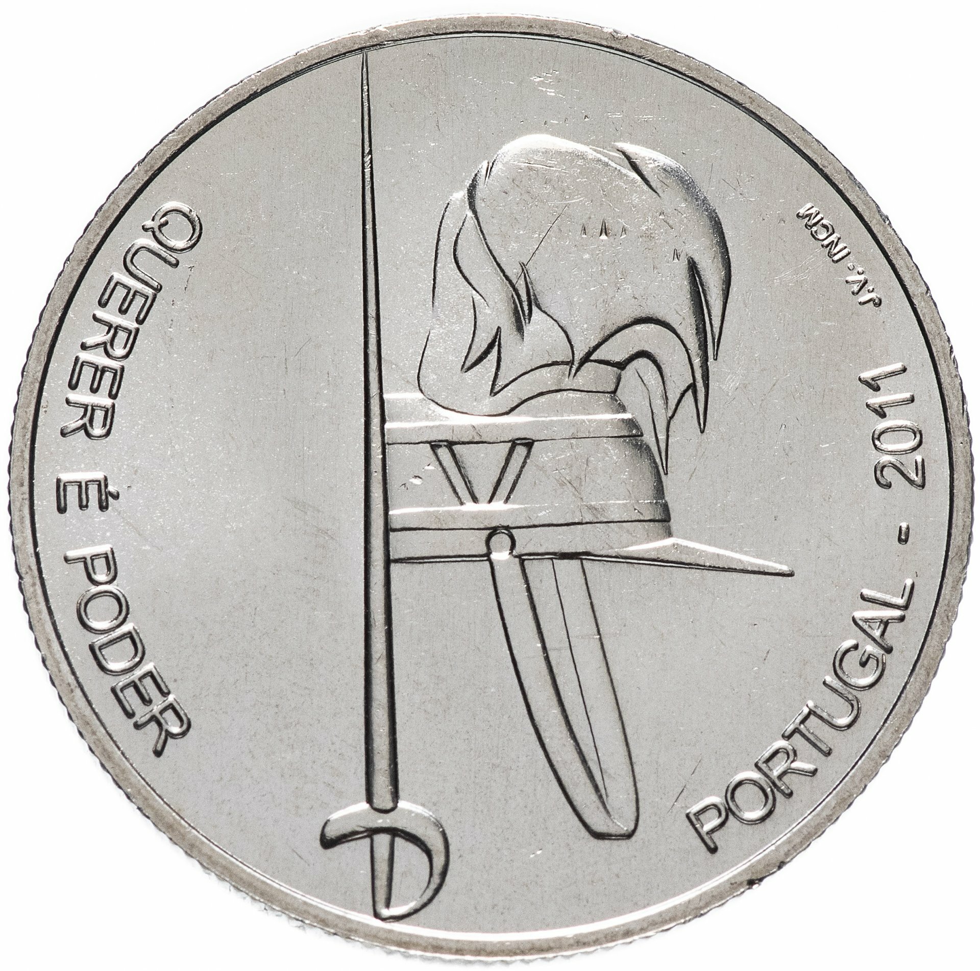 Португалия 2,5 евро euro 2011 "100 лет Военному институту армейских курсантов", Мельхиор медь-никель, в сохранности AU-UNC