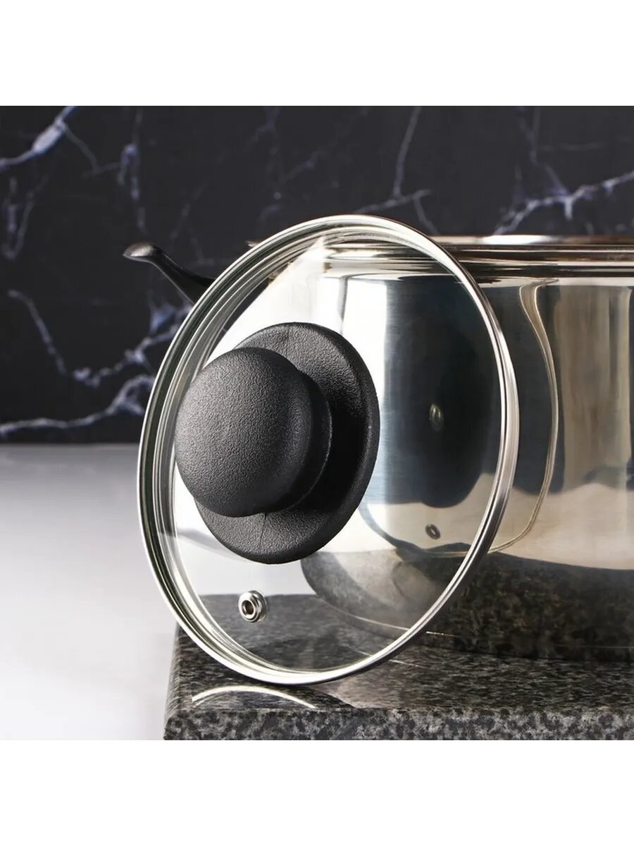 Стеклянная крышка для посуды с нержавеющим ободом