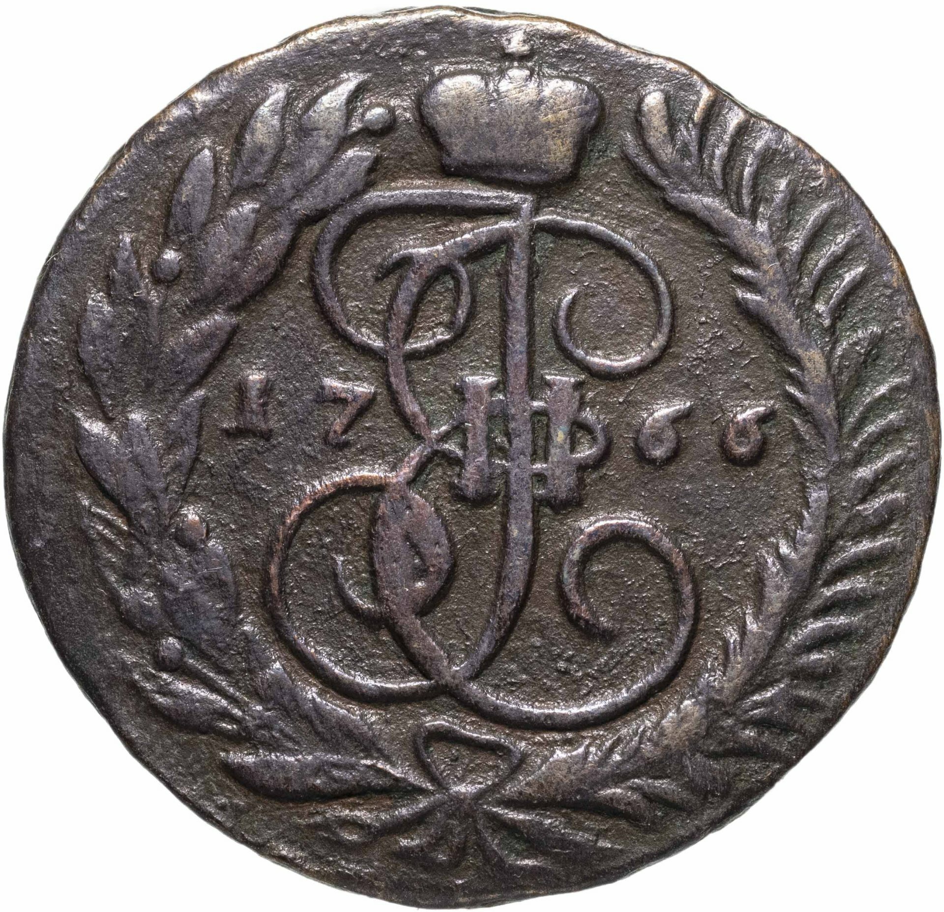 2 копейки 1766 ММ, Медь, в сохранности VF