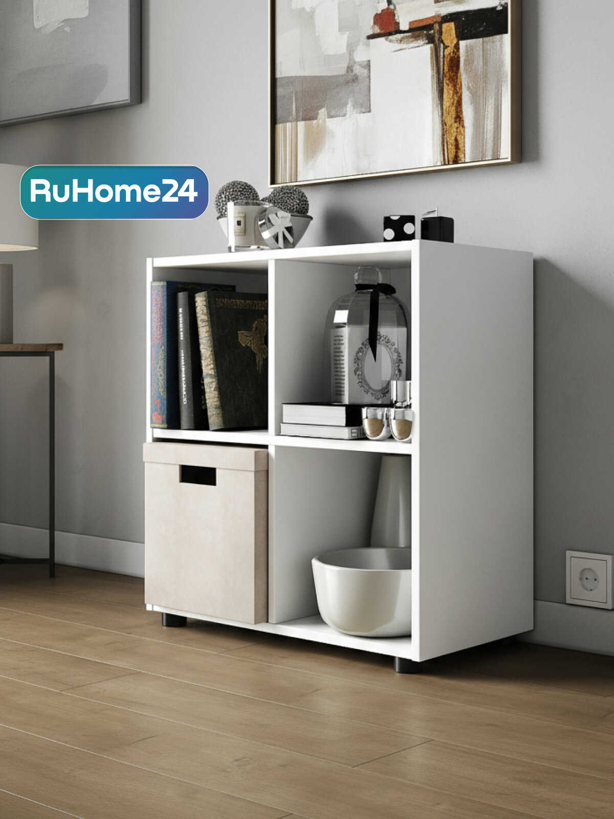 Стеллаж Kvadro-2 белый деревянный напольный 65х33х68см (ШxГхВ)