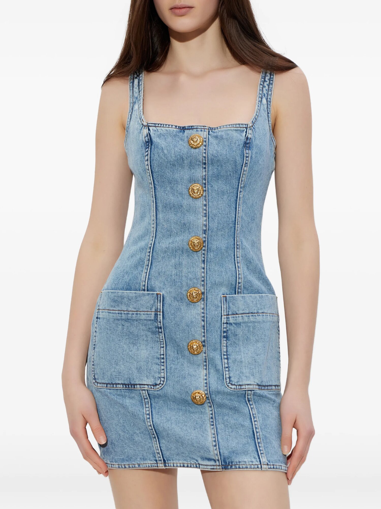 Платье BALMAIN Button front denim dress, размер 38, blue — фото 1