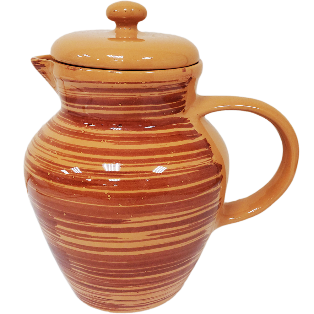 Керамический кувшин ручной работы "Оранжевая полоска", с крышкой 1,7л.